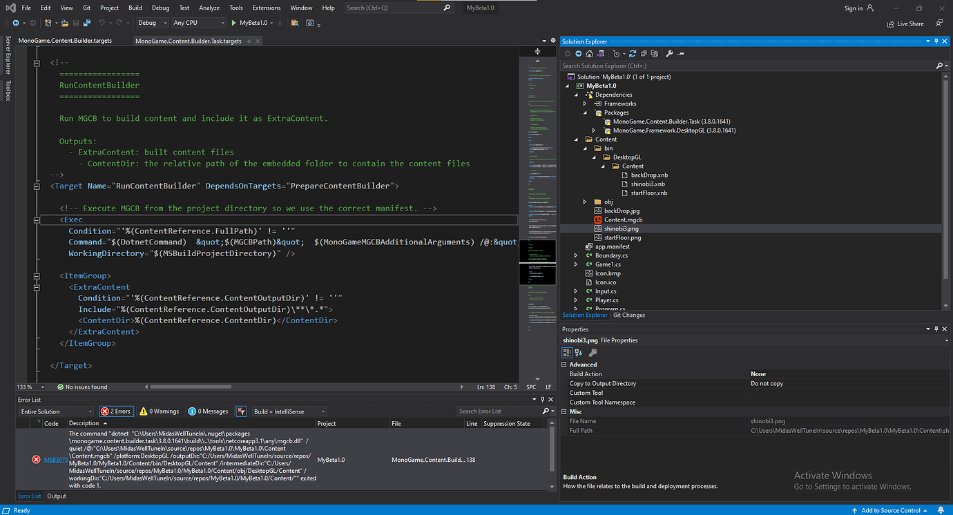 MonoGame project Exited with code 1 with MSB3073 Error - Content - Community | MonoGame