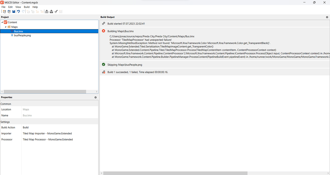 Build Error When I Try To Build A Tiled Tmx File With Mgcb Editor Extended Community Monogame