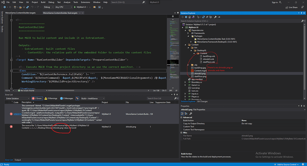 MonoGame project Exited with code 1 with MSB3073 Error - Content - Community | MonoGame